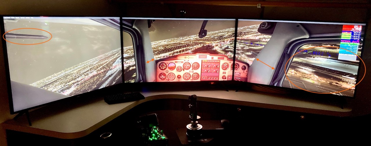 Geometric distortion in a triple-monitor setup for MSFS 2020, compared ...